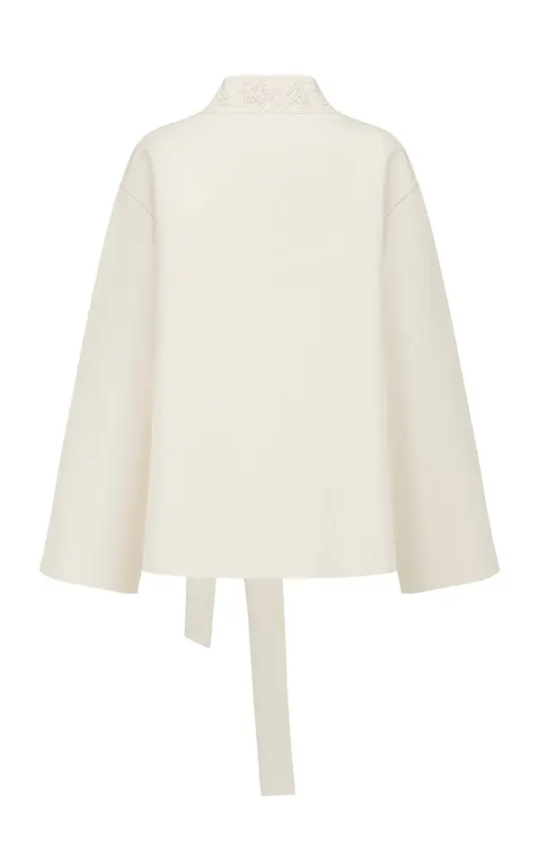 INTO THE EAST Embroidered Beaded Collar Open Front Silk-linen Jacket
