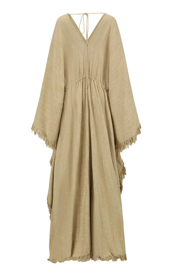 INTO THE EAST Drawstring Fringe Silk Maxi Dress
