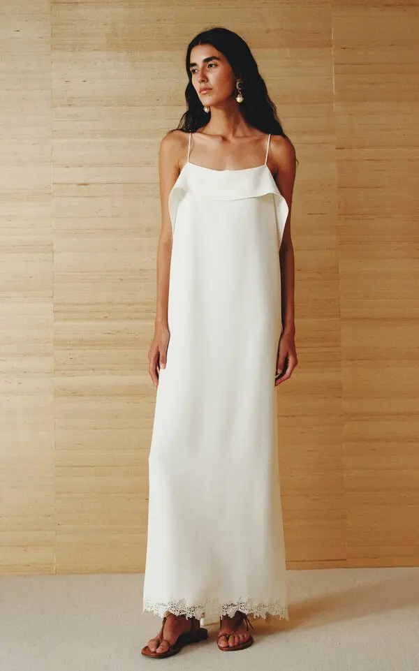 INTO THE EAST Heavy Silk Lace Paneled Maxi Slip Dress