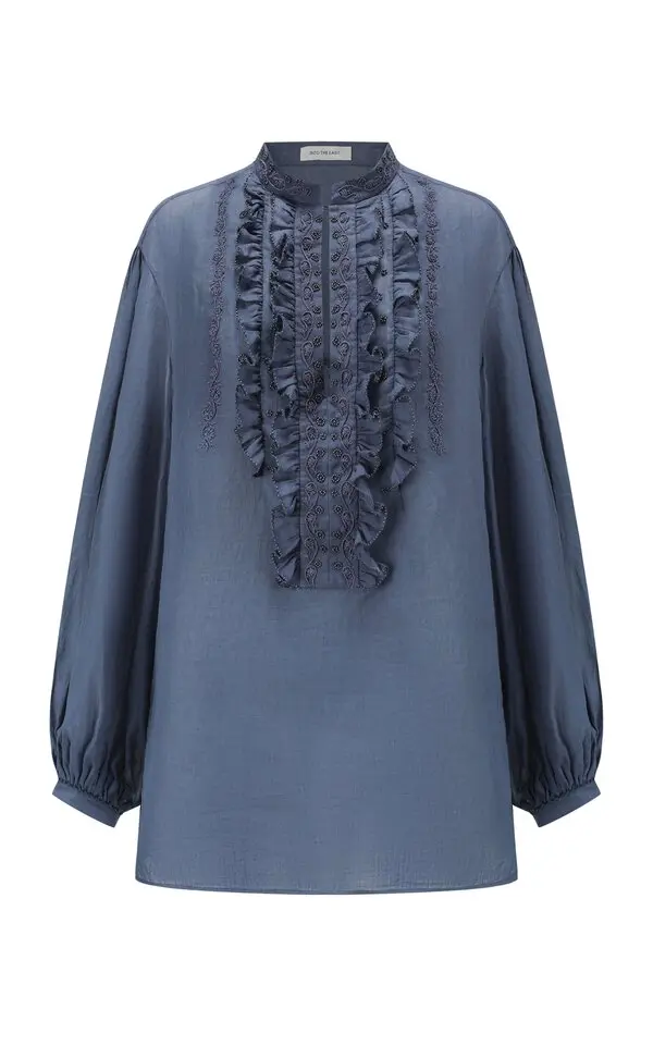 INTO THE EAST Beaded Embroidered Ruffle Edge Top