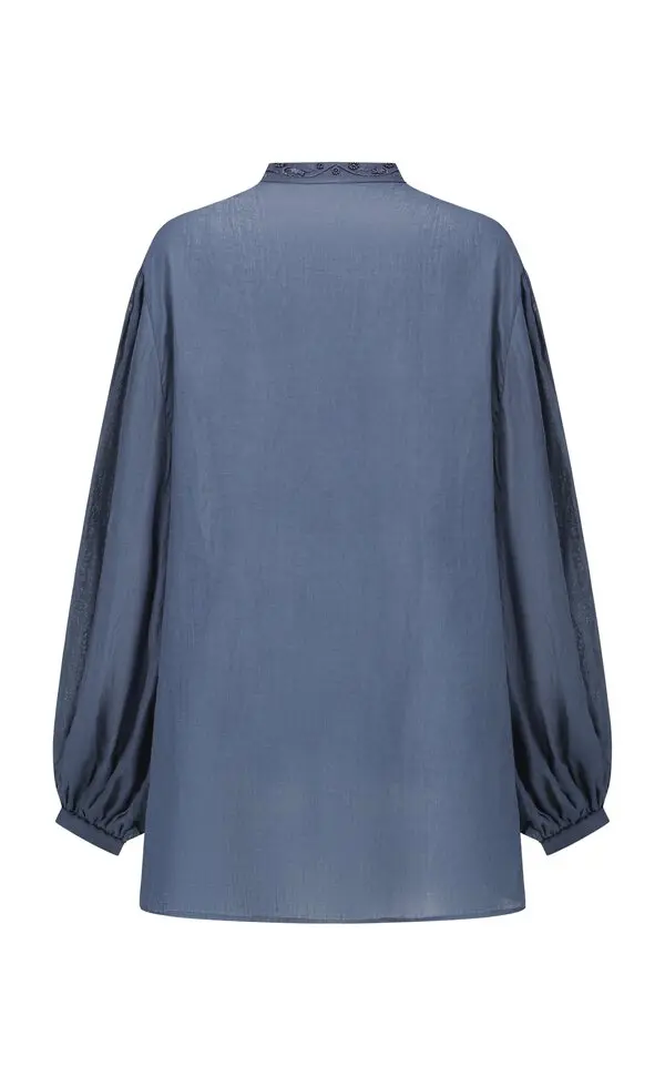 INTO THE EAST Beaded Embroidered Ruffle Edge Top