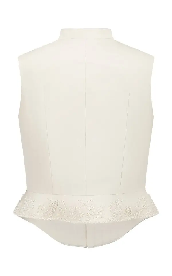 INTO THE EAST Embroidered Beaded Mandarin Collar Silk-linen Vest