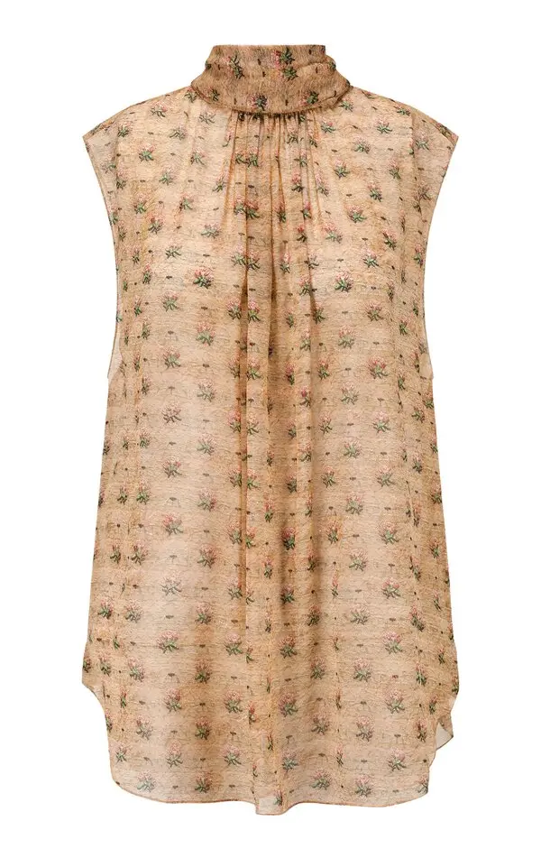 INTO THE EAST Rose Turtleneck Ribbon Silk-blend Vest - Floral