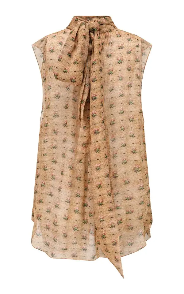 INTO THE EAST Rose Turtleneck Ribbon Silk-blend Vest