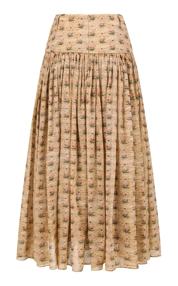 INTO THE EAST Rose Paneled Pintuck Relaxed Cotton Maxi Skirt