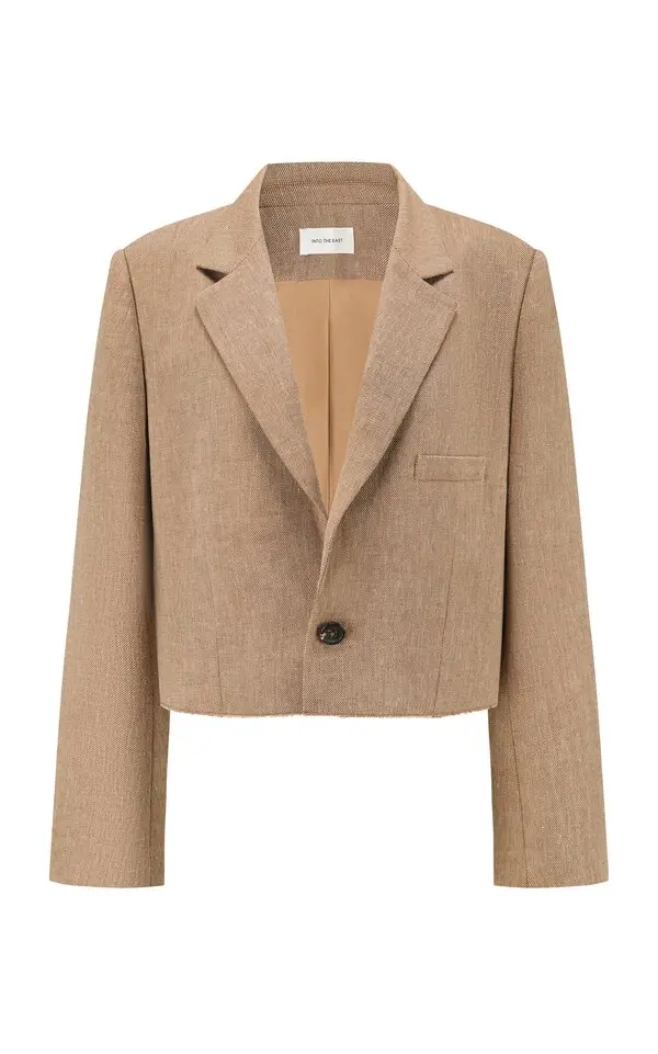 INTO THE EAST Woven Single Button Linen Blazer - Brown