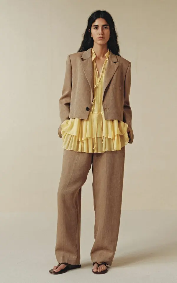 INTO THE EAST Woven Single Button Linen Blazer