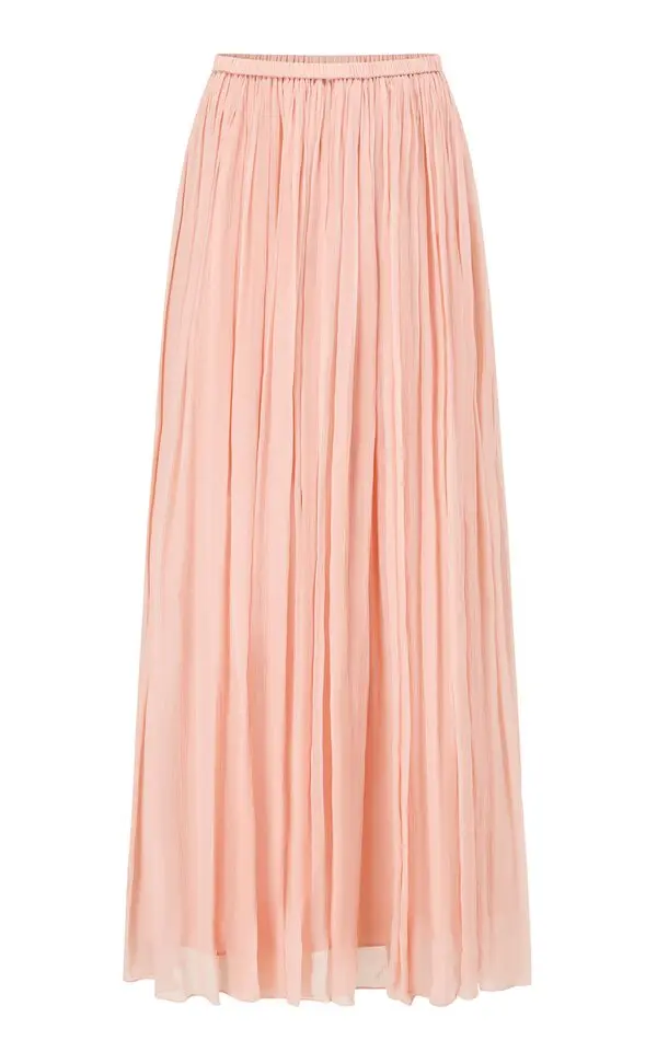 INTO THE EAST Gathered Silk Maxi Skirt - Light Pink