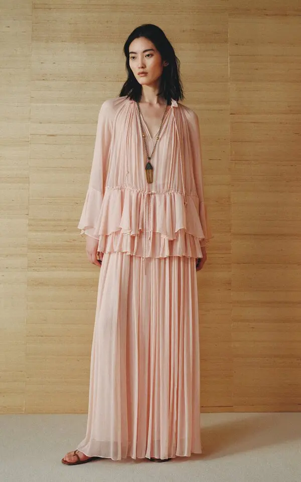 INTO THE EAST Gathered Silk Maxi Skirt