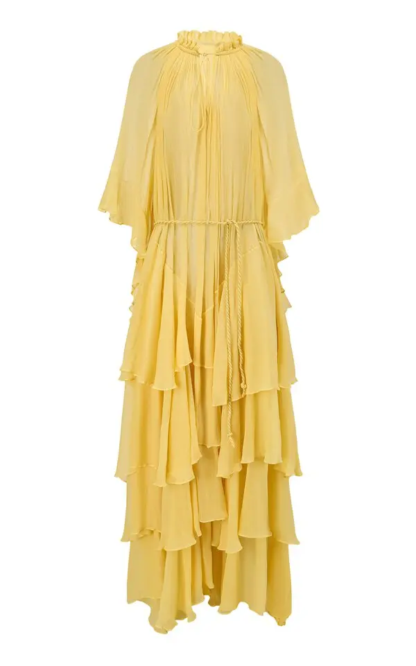 INTO THE EAST Gardenia Ruffle Silk Maxi Dress - Yellow