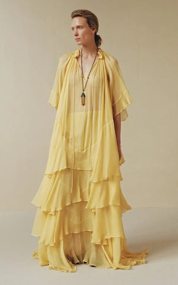INTO THE EAST Gardenia Ruffle Silk Maxi Dress
