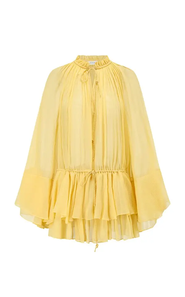 INTO THE EAST Gardenia Double Ruffle Silk Top