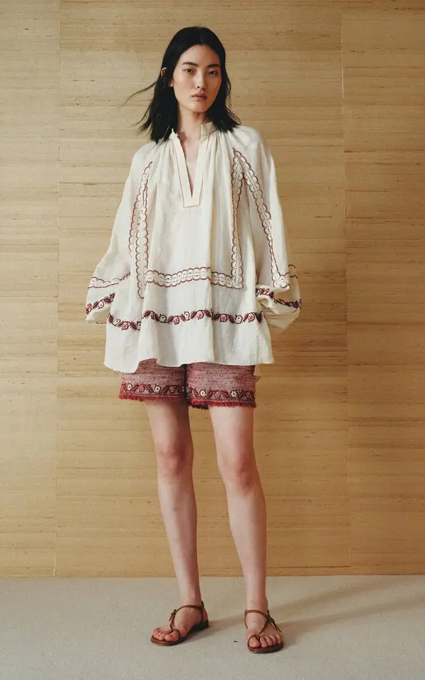 INTO THE EAST Embroidered Cotton, Wool And Linen Shorts
