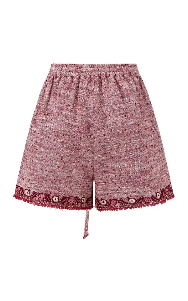INTO THE EAST Embroidered Cotton, Wool And Linen Shorts