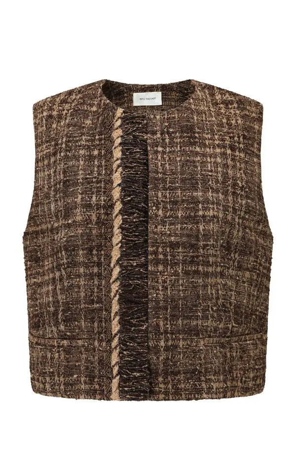 INTO THE EAST Plaid Tweed Handcrafted Edge Cotton Vest - Stripe