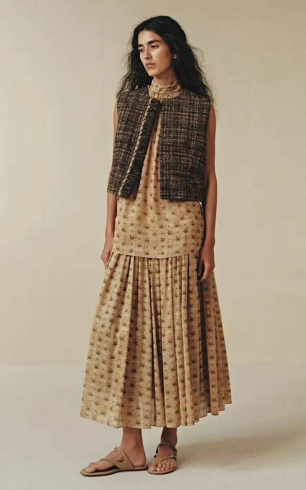 INTO THE EAST Plaid Tweed Handcrafted Edge Cotton Vest