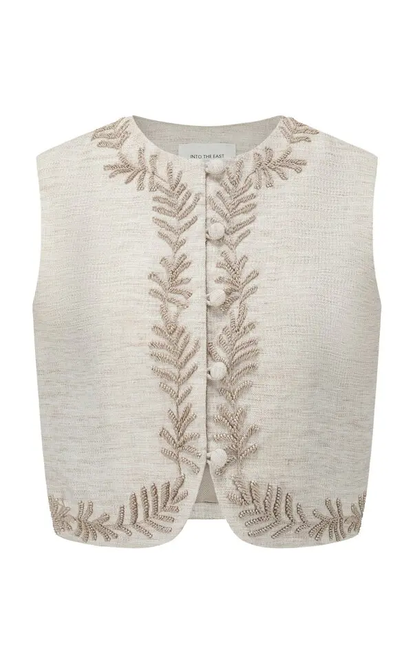 INTO THE EAST Embroidered Linen Vest - Neutral