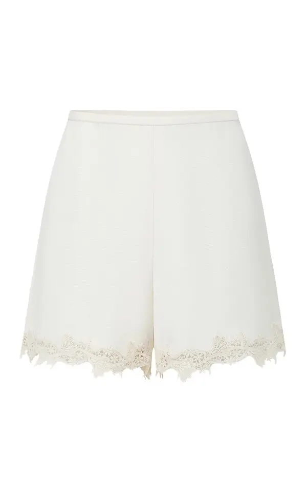 INTO THE EAST Heavy Silk Lace Paneled Silk Shorts - White