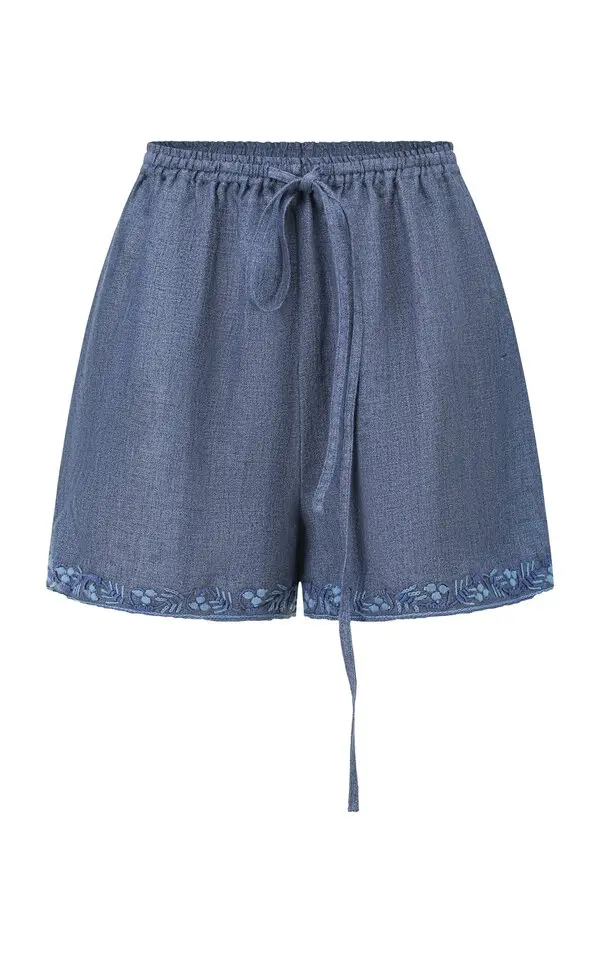 INTO THE EAST Embroidered Linen Shorts