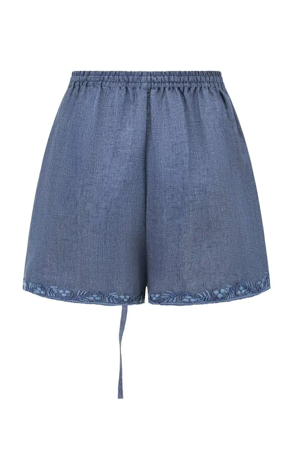 INTO THE EAST Embroidered Linen Shorts