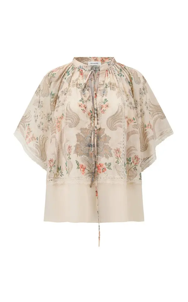 INTO THE EAST Scroll Lace Trim Flutter Sleeve Top
