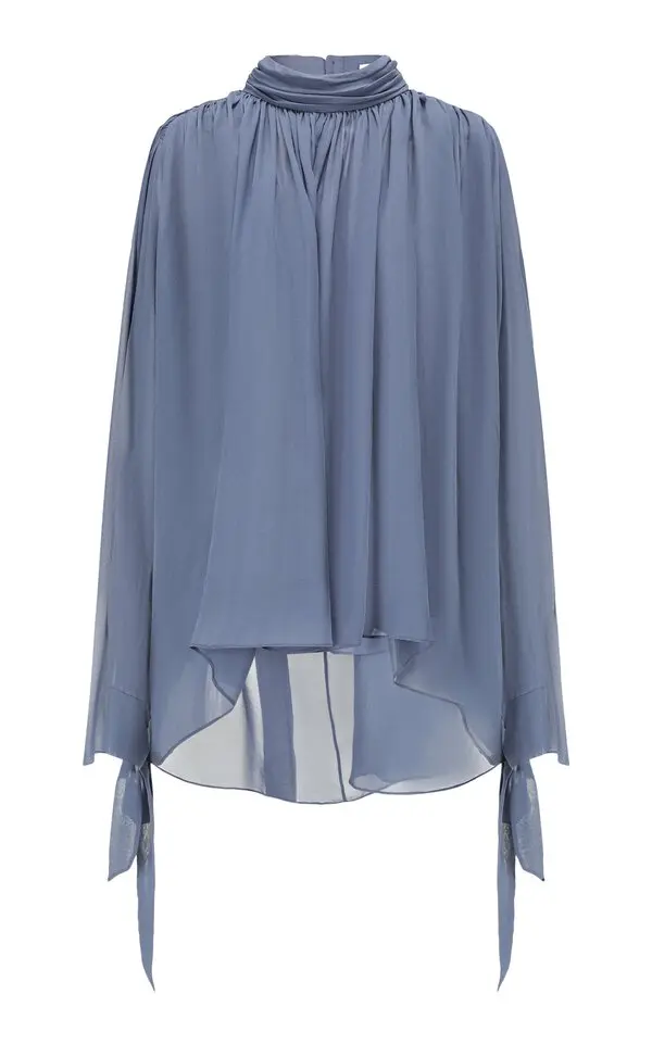 INTO THE EAST Turtleneck Batwing Sleeve Silk Top