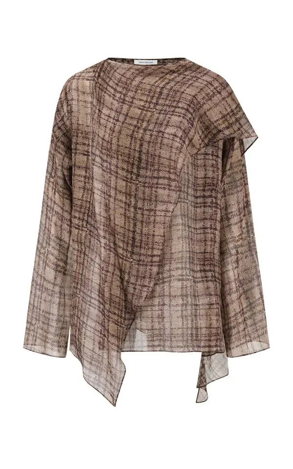 INTO THE EAST Plaid Ombre Shawl Silk Top