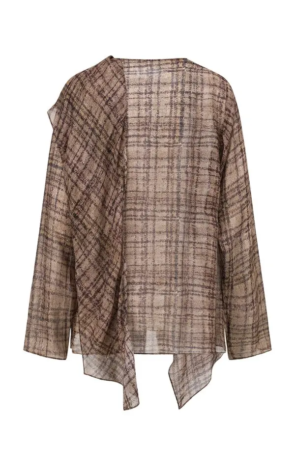 INTO THE EAST Plaid Ombre Shawl Silk Top