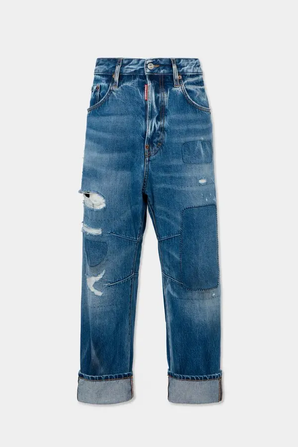 Dsquared2 Dark Wash Distressed Patchwork Jeans