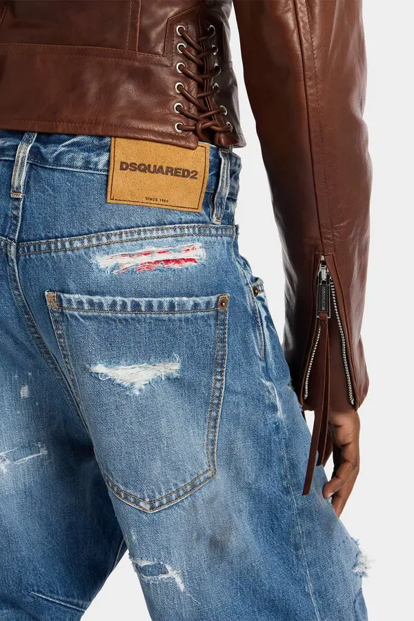 Dsquared2 Dark Wash Distressed Patchwork Jeans