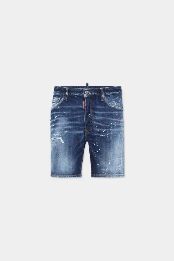 Dsquared2 Medium Wash Denim Shorts With Red Spot Detail