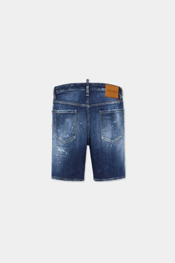 Dsquared2 Medium Wash Denim Shorts With Red Spot Detail