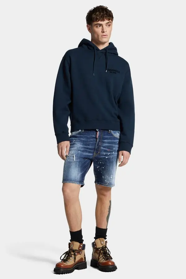 Dsquared2 Medium Wash Denim Shorts With Red Spot Detail