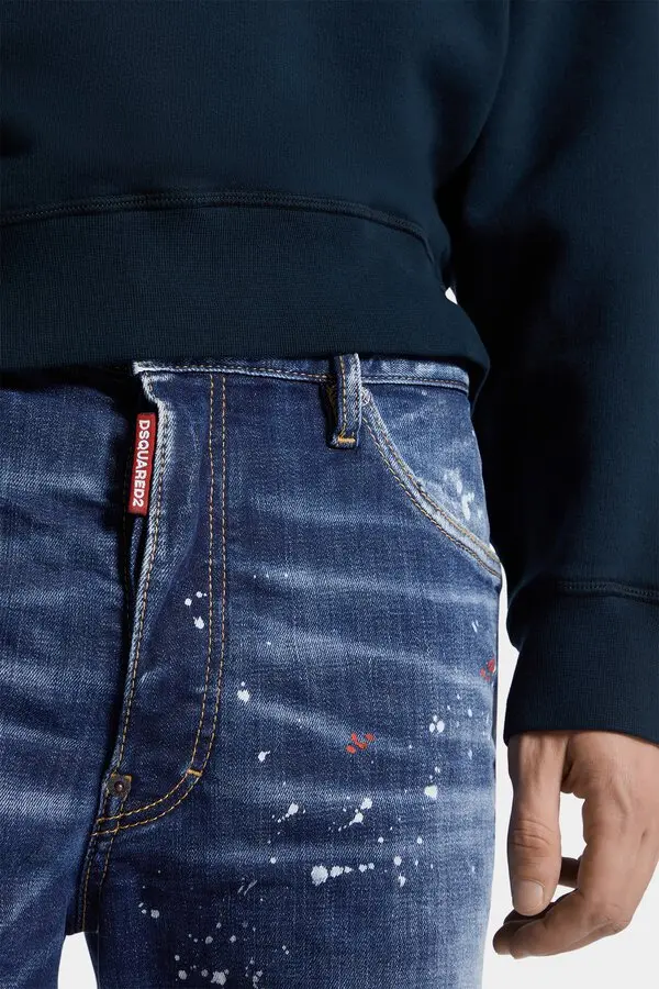 Dsquared2 Medium Wash Denim Shorts With Red Spot Detail