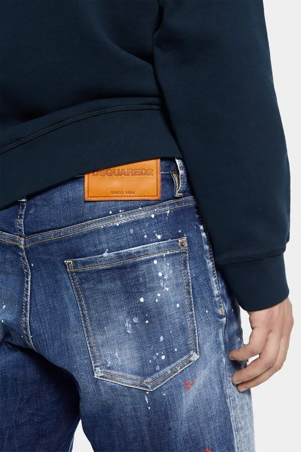 Dsquared2 Medium Wash Denim Shorts With Red Spot Detail