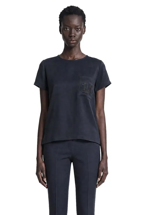 Max Mara Crepe De Chine Pocket T-shirt - Blue