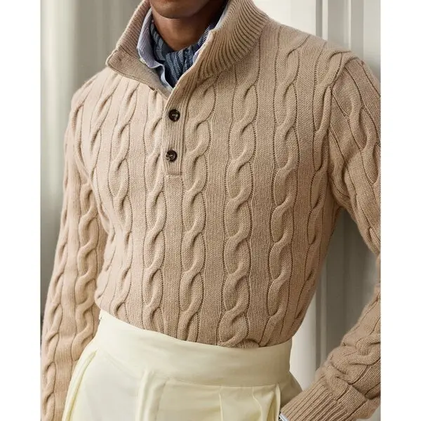 Ralph Lauren Cable-knit Cashmere Mockneck Sweater