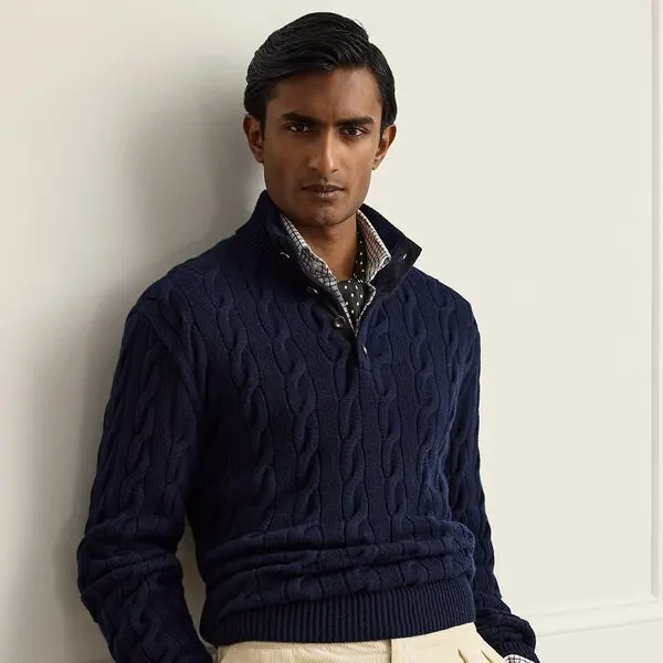 Ralph Lauren Cable-knit Cashmere Mock Neck Sweater - Classic Chairman Navy