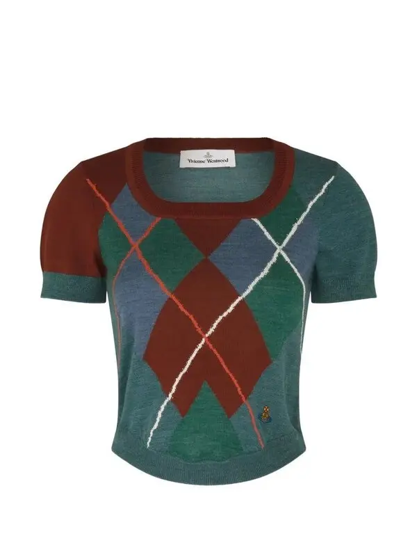 VIVIENNE WESTWOOD Argyle Short Sleeve Wool & Cotton Sweater - Multicolor