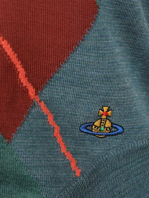 VIVIENNE WESTWOOD Argyle Short Sleeve Wool & Cotton Sweater - Multicolor