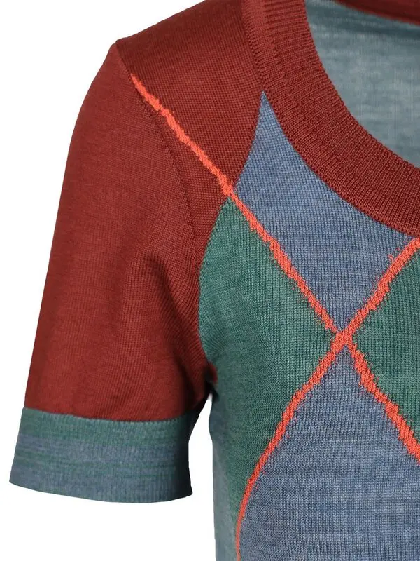 VIVIENNE WESTWOOD Argyle Short Sleeve Wool & Cotton Sweater - Multicolor