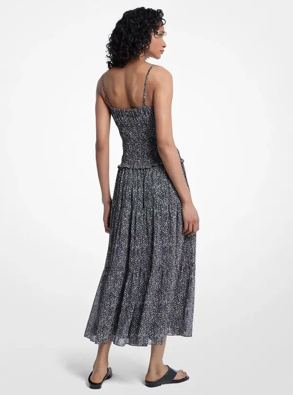 Michael Kors Abstract Print Georgette Smocked Midi Dress