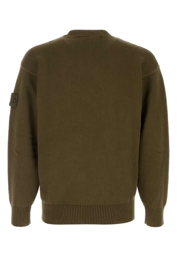 Stone Island Olive Cotton Blend Crewneck Sweater - Green