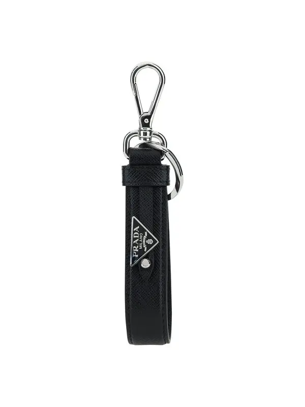 Prada Leather Keychain With Silver-finish Clasp - Black