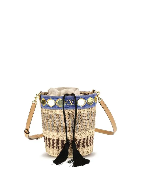 Valentino Garavani Mini Raffia Bucket Bag - Cream