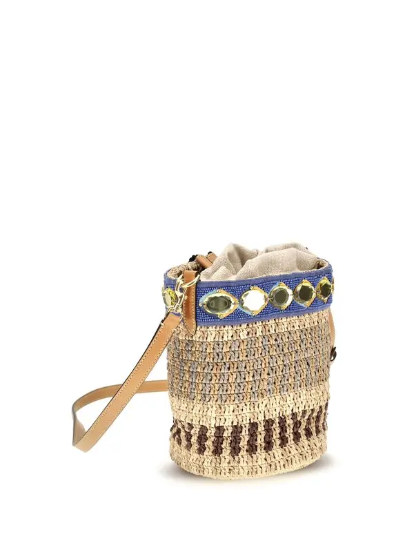 Valentino Garavani Mini Raffia Bucket Bag With Embellished Trim