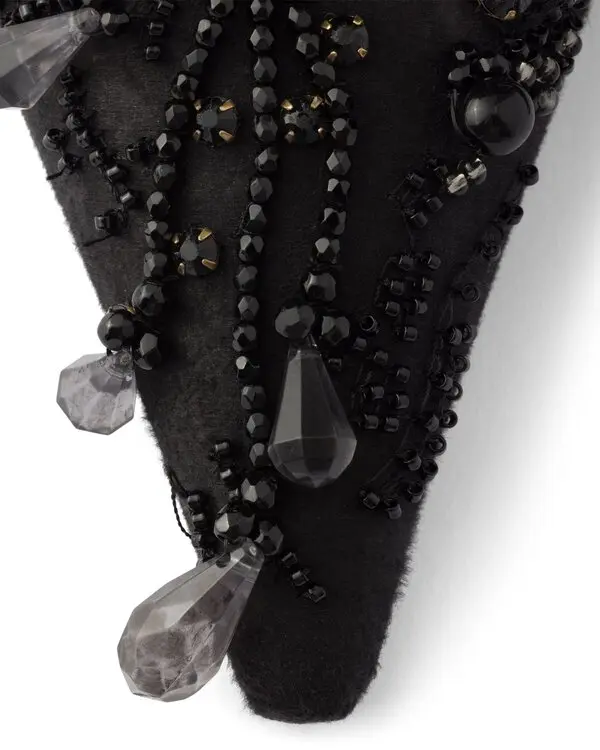 Prada Embroidered Satin Slingback Pumps With Embellishments - Black