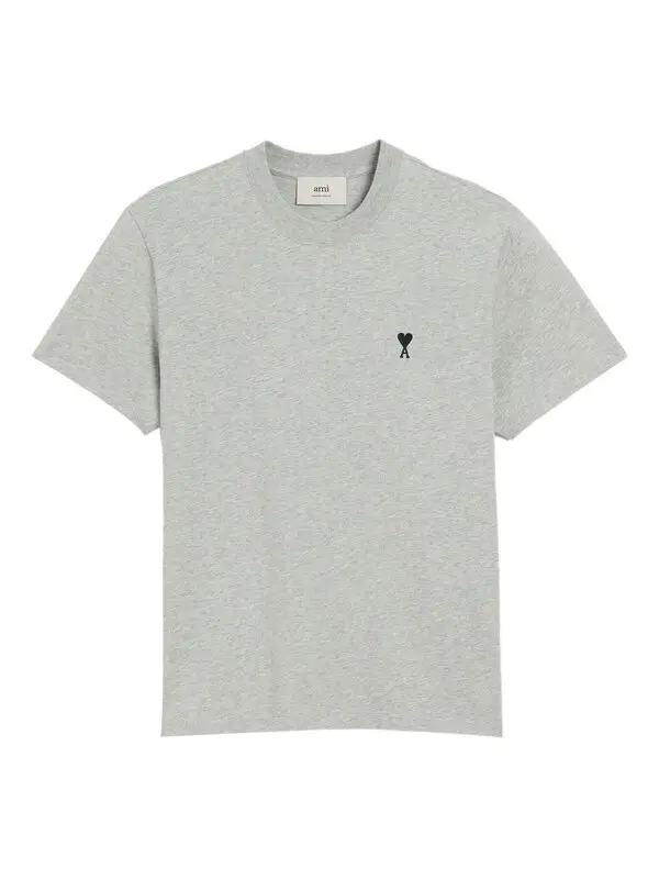 AMI Paris De Coeur" Embroidered Cotton T-shirt - Gray