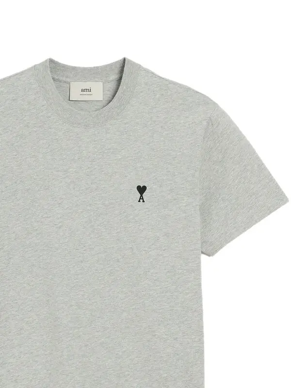 AMI Paris De Coeur" Embroidered Cotton T-shirt - Gray