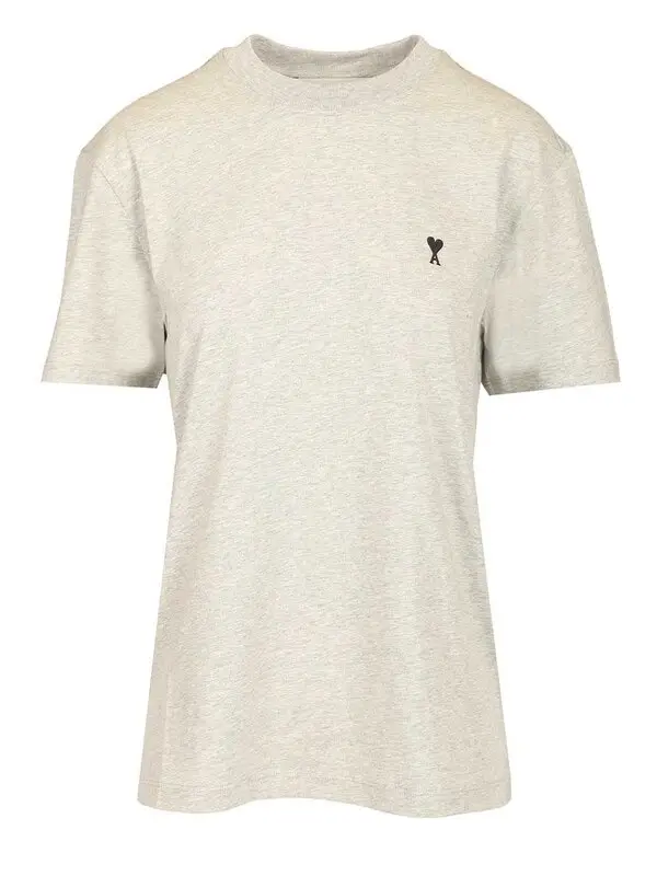 AMI Paris De Coeur" Embroidered Cotton T-shirt - Gray